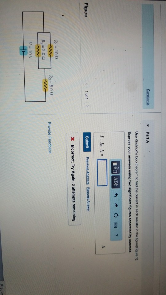Solved Part A Use Kirchhoff's loop theorem to find the | Chegg.com