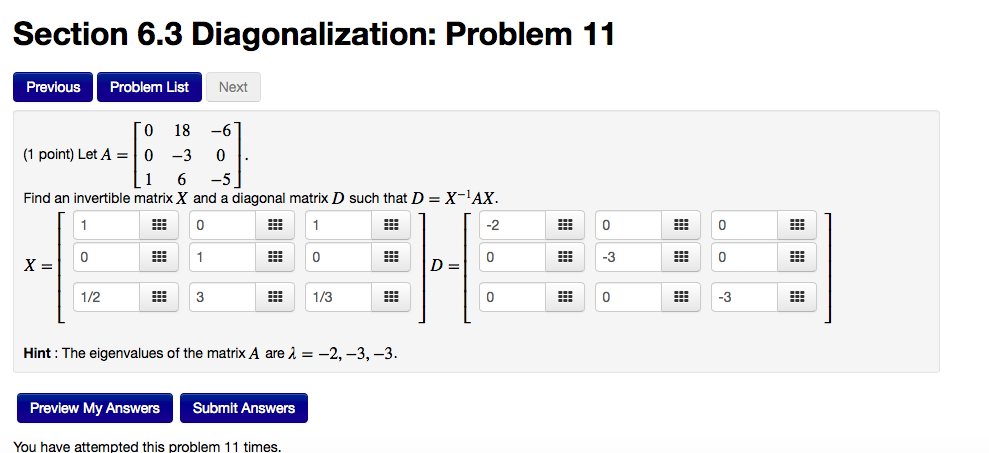 Solved Section 6.3 Diagonalization: Problem7 Previous | Chegg.com
