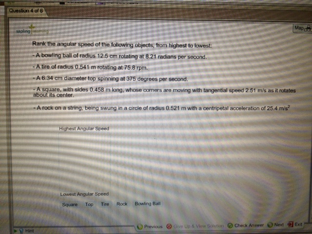 Solved Rank the angular speed of the following objects from | Chegg.com