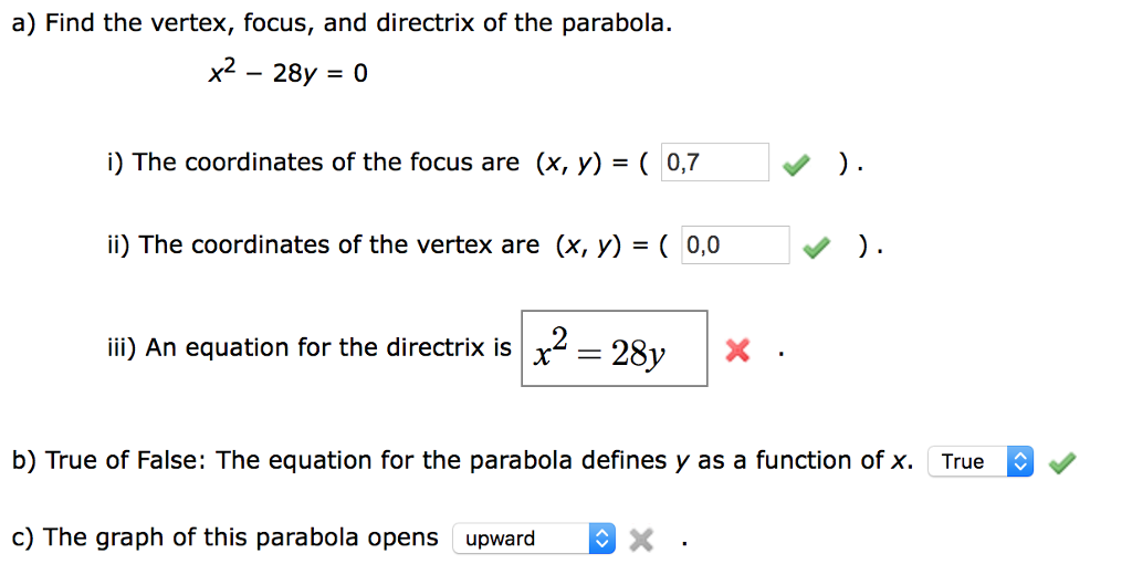 Solved a) Find the vertex, focus, and directrix of the | Chegg.com