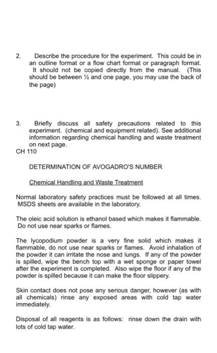 Solved 2. Describe the procedure for the experiment. This | Chegg.com