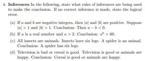 Solved 4. Inferences In the following, state what rules of | Chegg.com