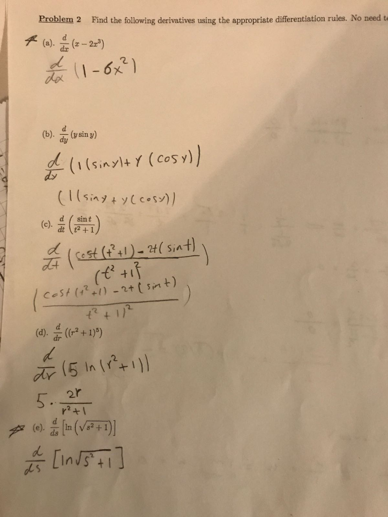 Solved Find the following derivatives using the appropriate | Chegg.com