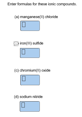 Solved Enter formulas for these ionic compounds. | Chegg.com