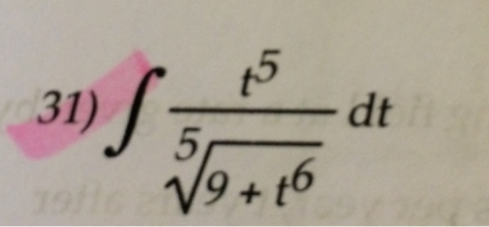 Solved Integral t^5/5 squareroot 9 + t^6 dt | Chegg.com