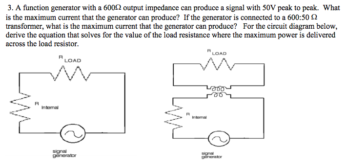 Solved A function generator with a 600 Ohm output impedance | Chegg.com