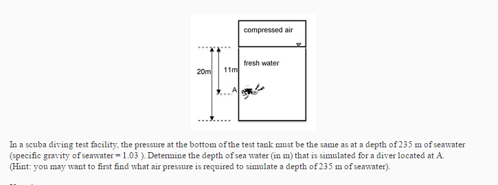 Solved In a scuba diving test facility, the pressure at | Chegg.com