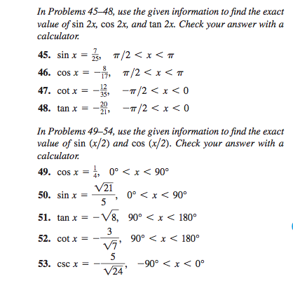 Solved In Problems 45-48, use the given information to find | Chegg.com