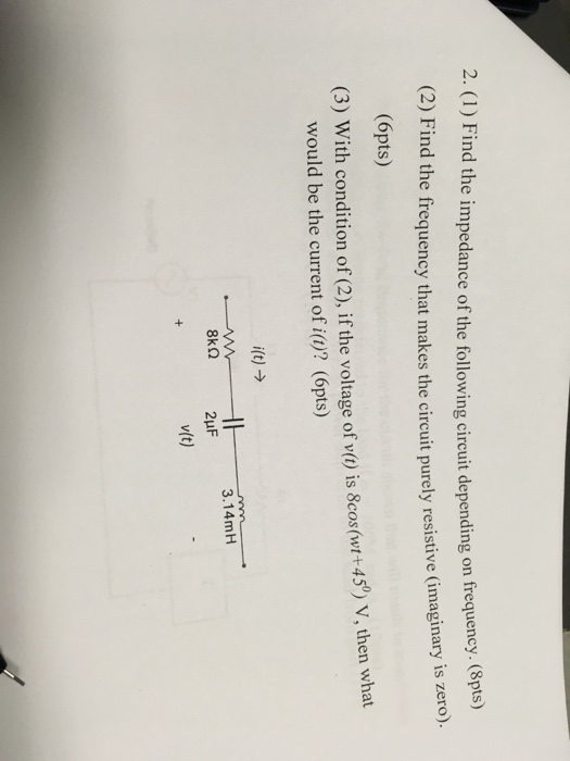 Solved Find the impedance of the following circuit depending | Chegg.com