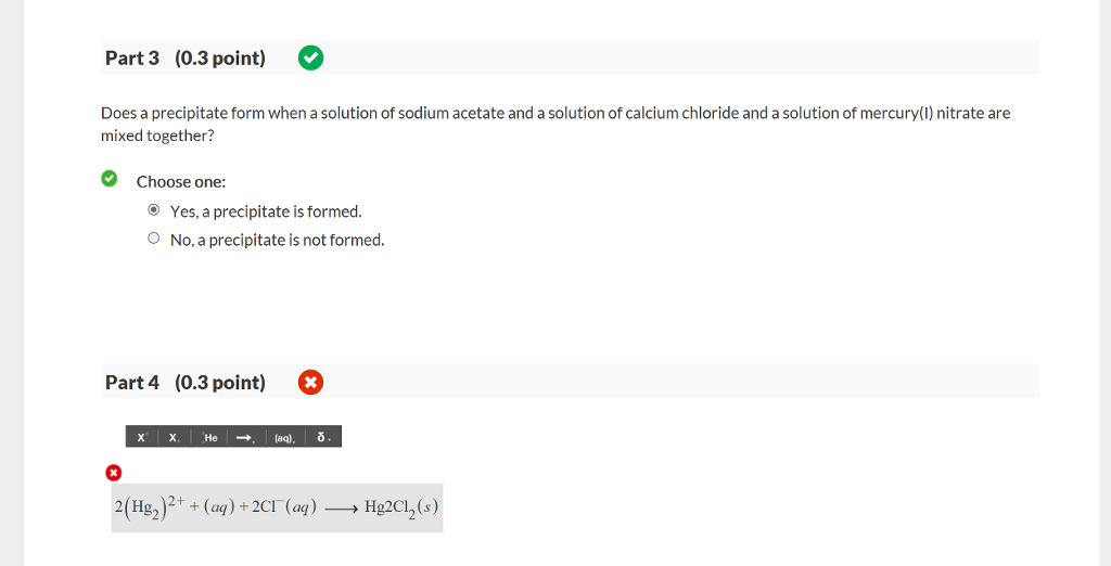 Solved Part 3 (0.3 point) Does a precipitate form when a | Chegg.com
