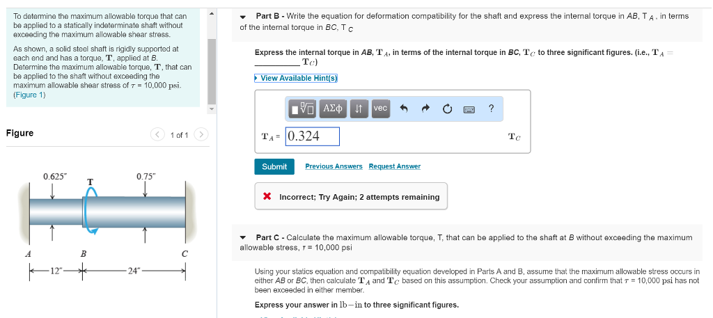 Solved To determine the maximum allowable torque that can be | Chegg.com