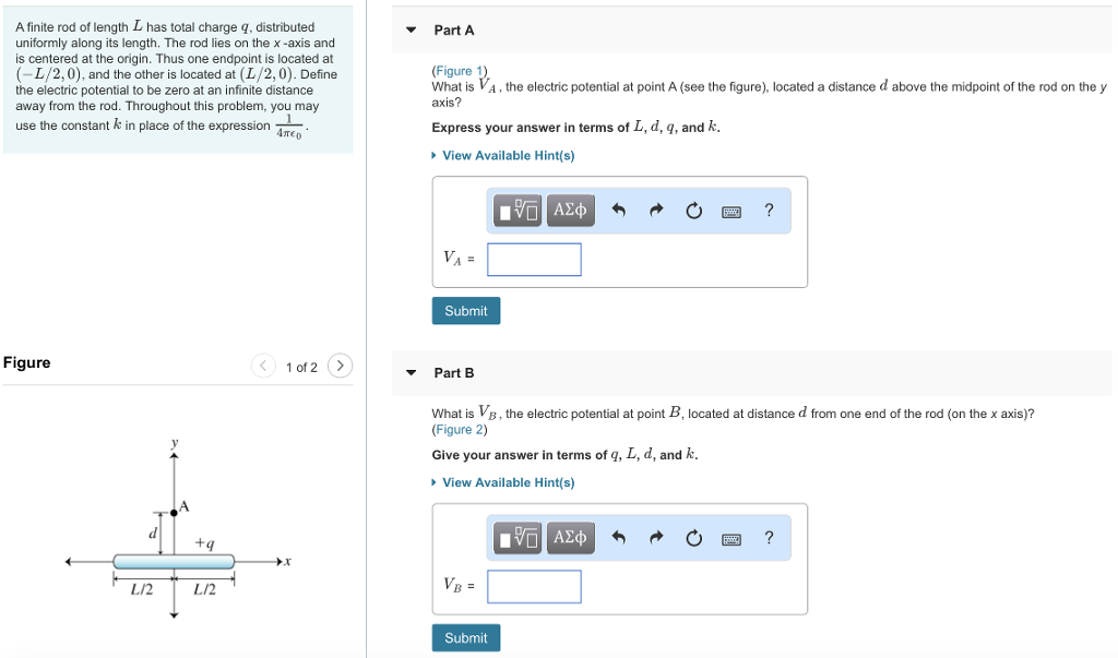 Solved A finite rod of length has total charge q, | Chegg.com