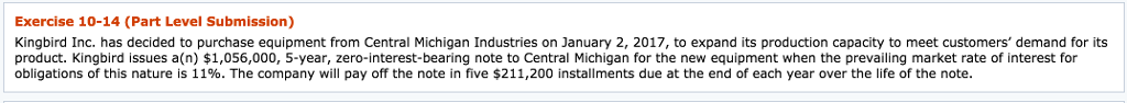 Solved Exercise 10-14 (Part Level Submission) Kingbird Inc. | Chegg.com