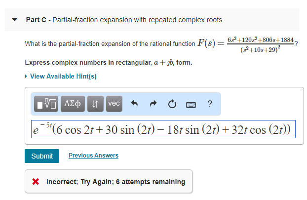 Solved Part C Partial-fraction expansion with repeated | Chegg.com