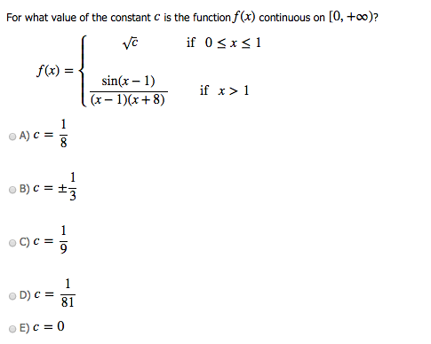 Solved For what value of the constant c is the function f(x) | Chegg.com
