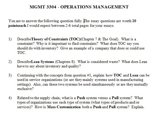 Solved Describe theory of constraints(TOC).What is a | Chegg.com