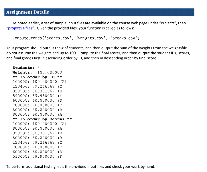 Assignment Computing your final grade in the class | Chegg.com