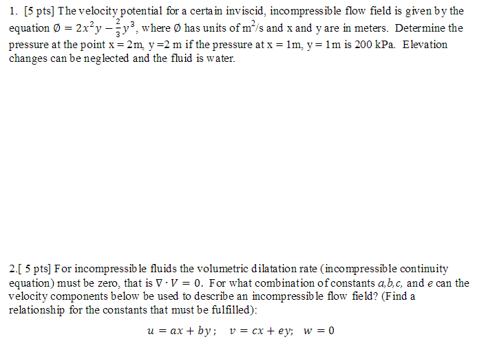 Solved The velocity potential for a certain inviscid, | Chegg.com