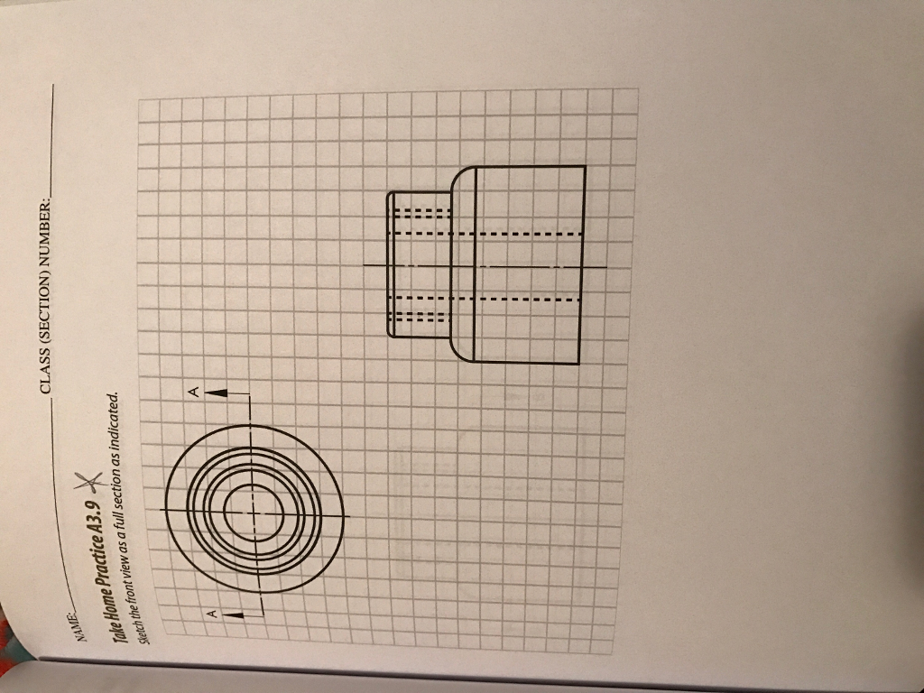 Solved Sketch the front view as a full section as indicated. | Chegg.com