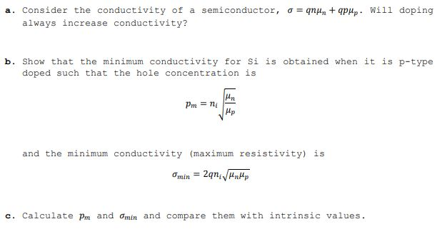 Solved a. Consider the conductivity of a semiconductor, | Chegg.com