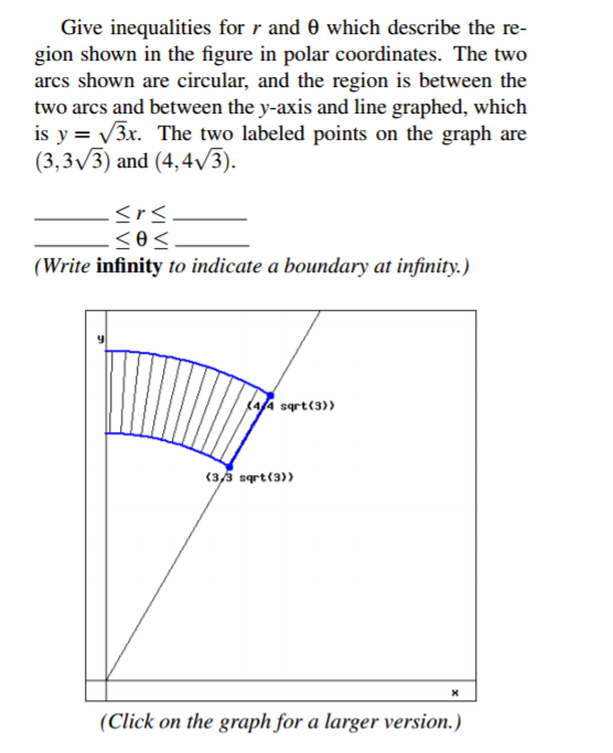 Solved Give inequalities for r and theta which describe the | Chegg.com