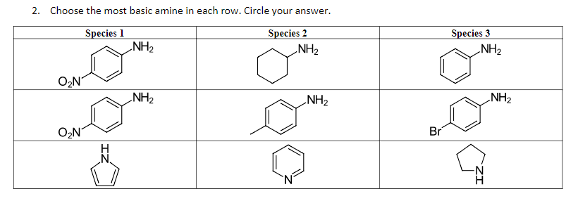 Solved 2. Choose the most basic amine in each row. Circle | Chegg.com