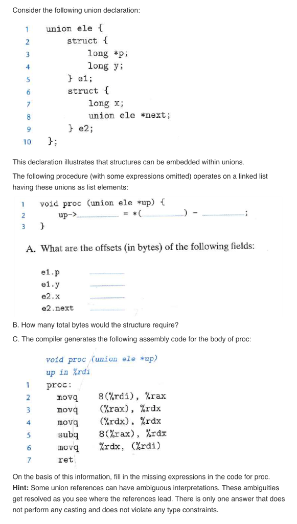 Solved Consider the following union declaration 1 union ele | Chegg.com