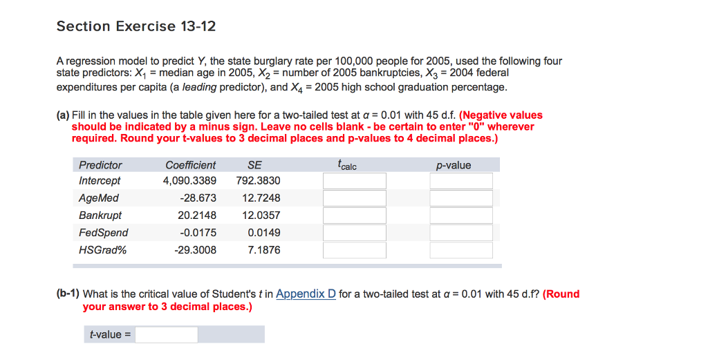Solved Section Exercise 13-12 A regression model to predict | Chegg.com