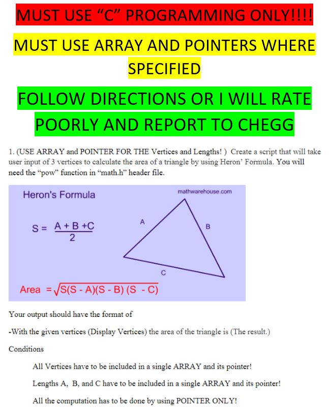 Solved UST USE "C" PROGRAMMING ONLY!!! MUST USE ARRAY AND | Chegg.com