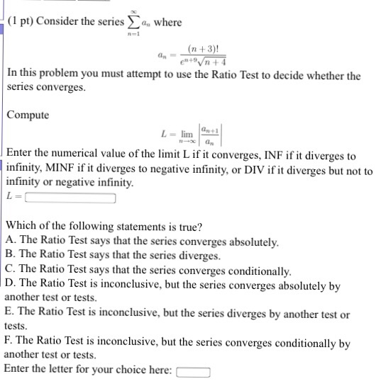 Solved (1 pt) Consider the serieswhere In this problem you | Chegg.com