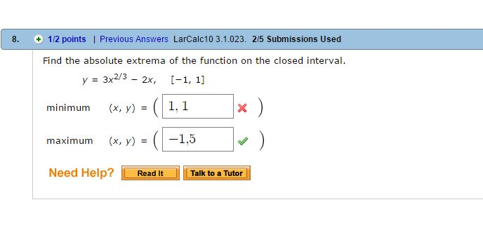 Solved Find the absolute extrema of the function on the | Chegg.com