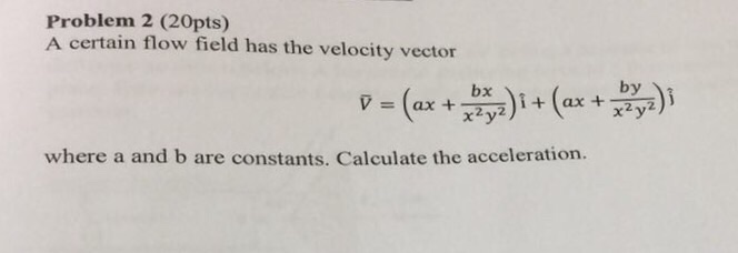 Solved A certain flow field has the velocity vector v vector | Chegg.com