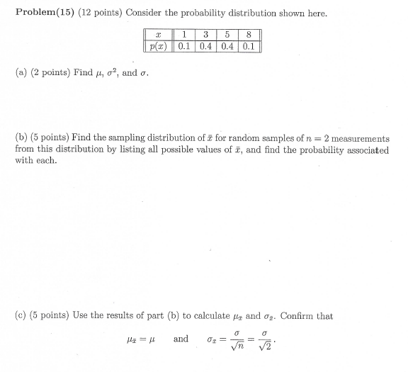 Solved Problem (15) (12 points) Consider the probability | Chegg.com