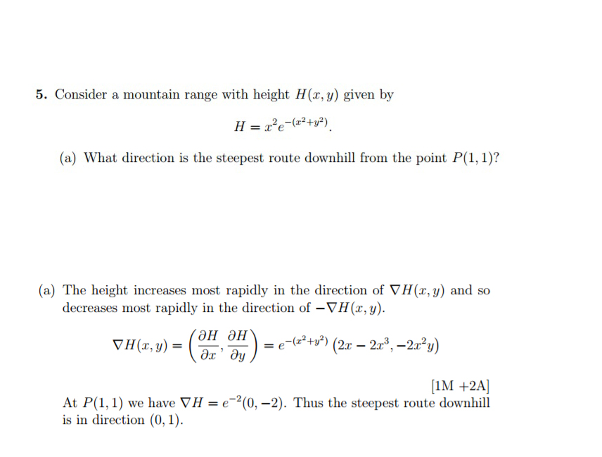 Solved Consider a mountain range with height H(x, y) given | Chegg.com