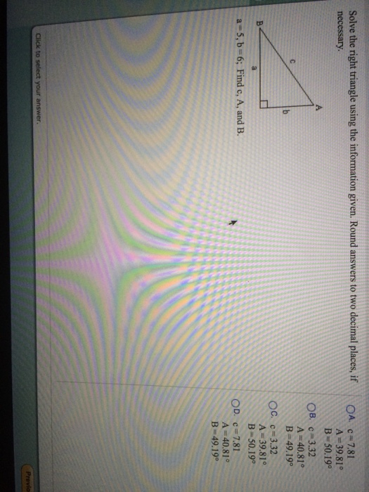 Solved Solve the right triangle using the information given. | Chegg.com