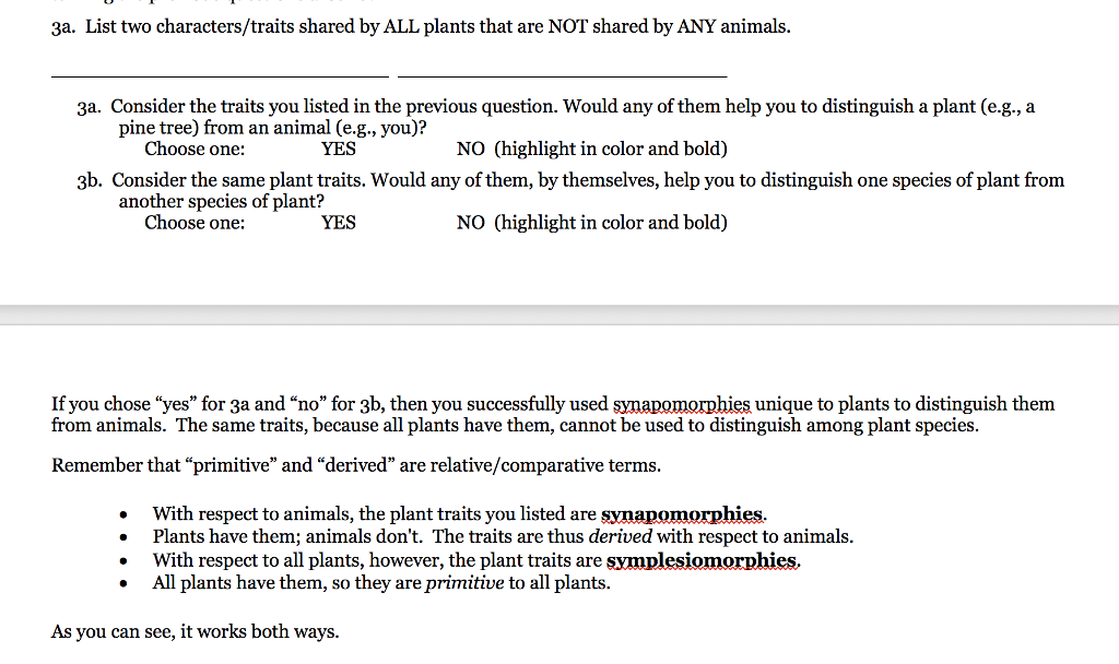 Solved 3a. List two characters/traits shared by ALL plants | Chegg.com