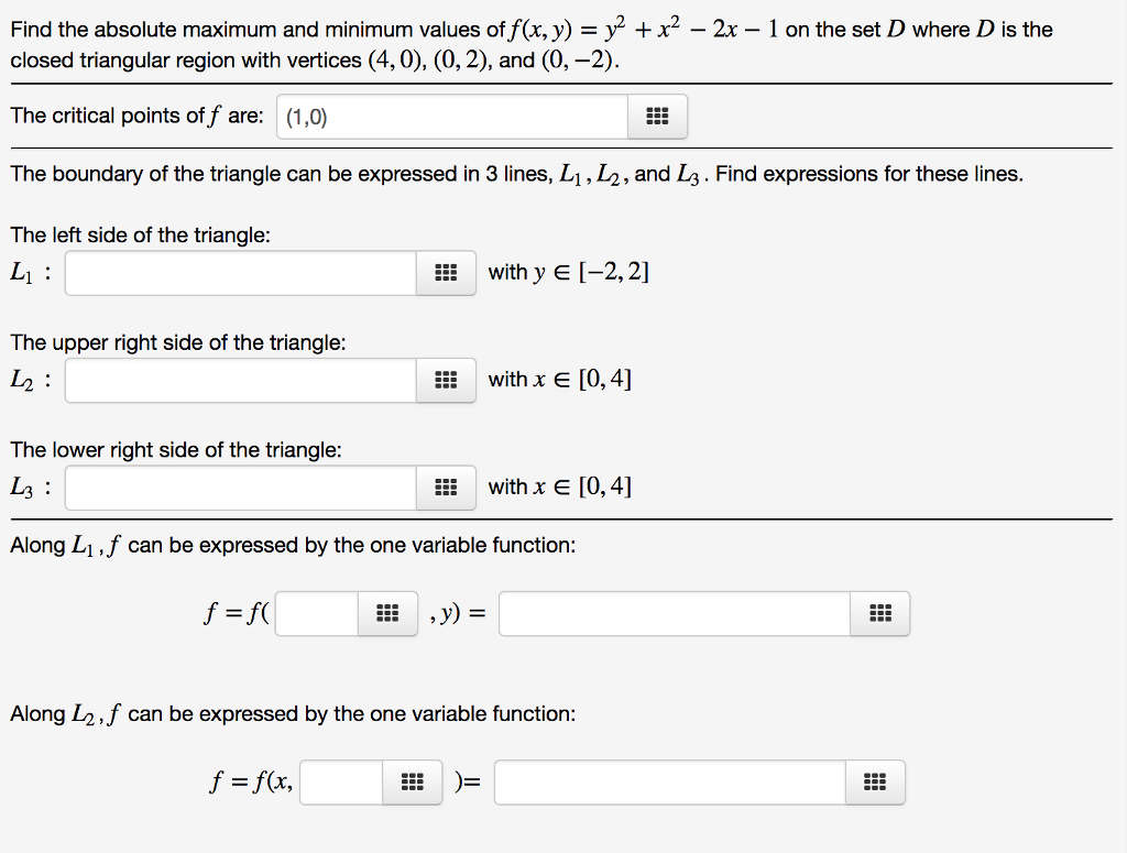 Solved Find the absolute maximum and minimum values off(x,y) | Chegg.com