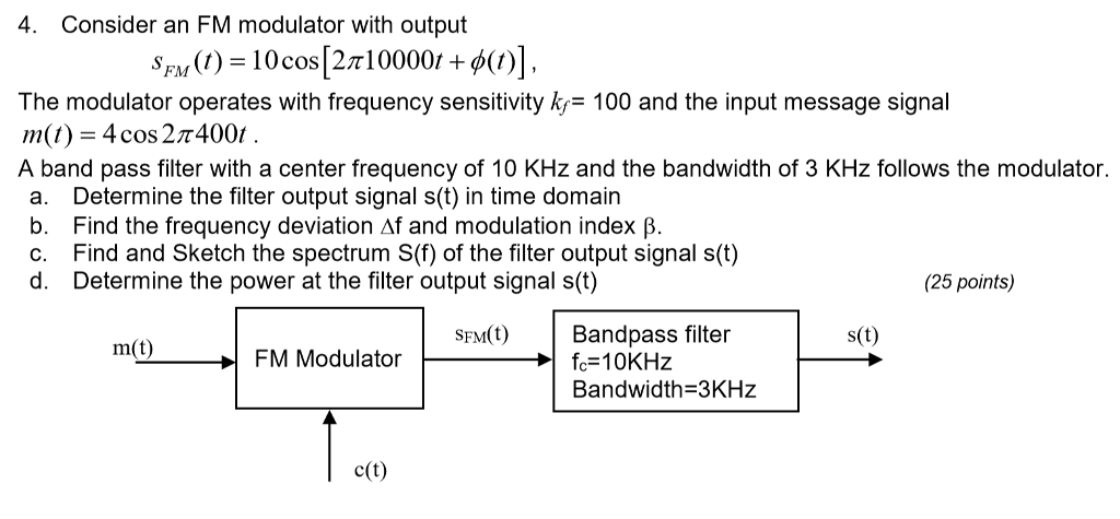 Solved Consider an FM modulator with output S_FM(t) = 10 | Chegg.com