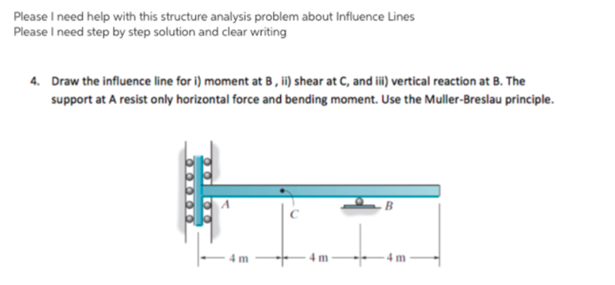 Solved Draw the influence line for i) moment at B, ii) shear | Chegg.com