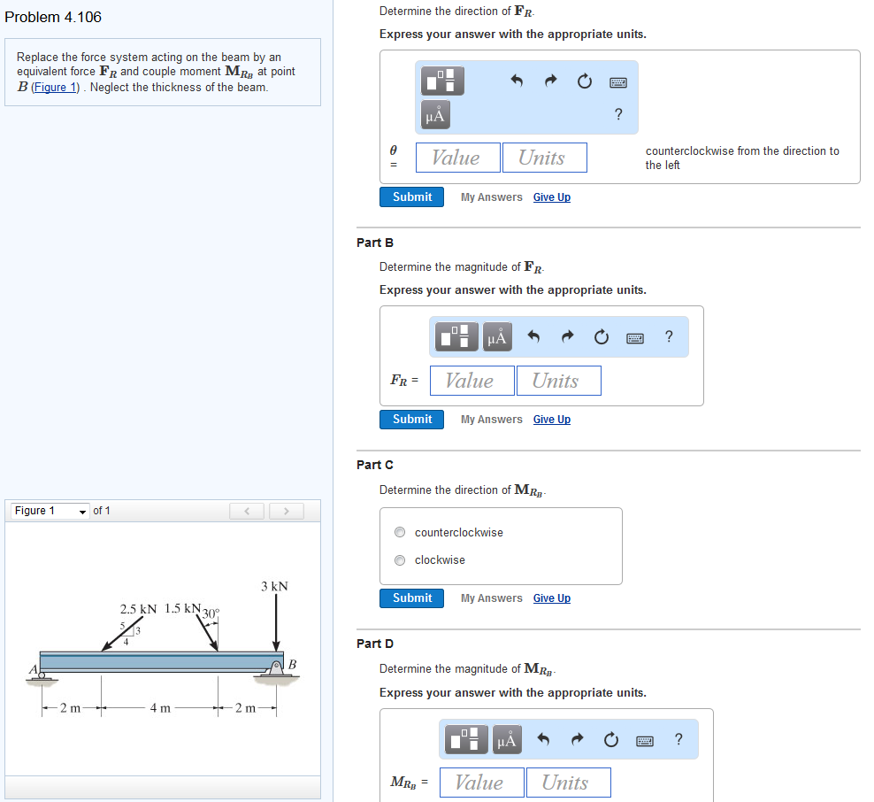 Solved Replace the force system acting on the beam by an | Chegg.com
