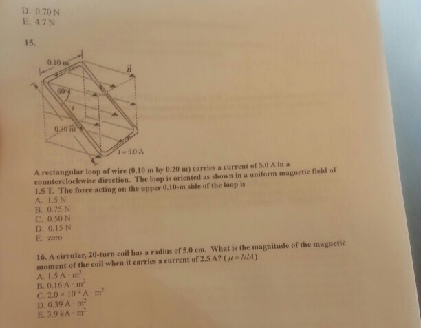 Solved A rectangular loop of wire (0.10 m by 0.20 m) carries | Chegg.com