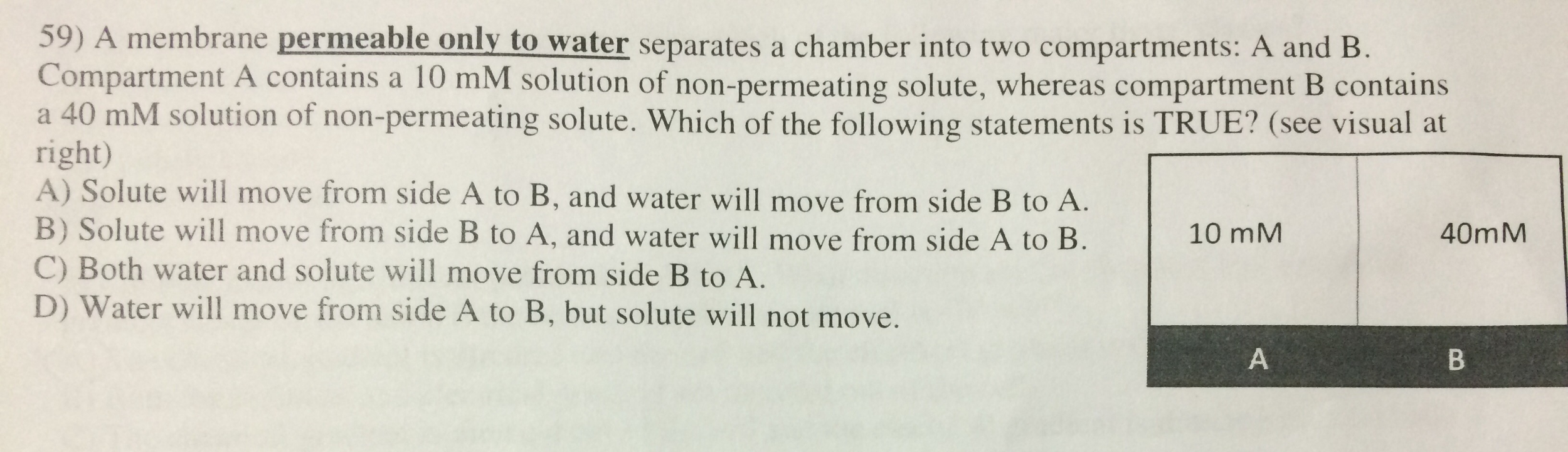 Solved A membrane permeable only to water separates a | Chegg.com