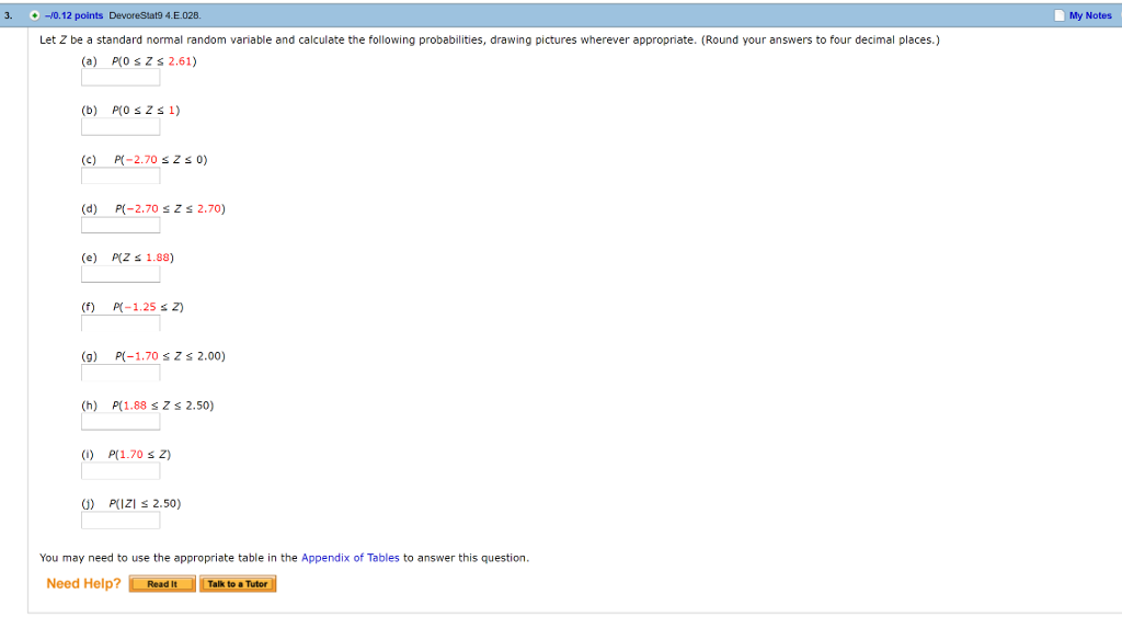 Solved 3. -0.12 points 4E028. My Notes Let Z be a standard | Chegg.com