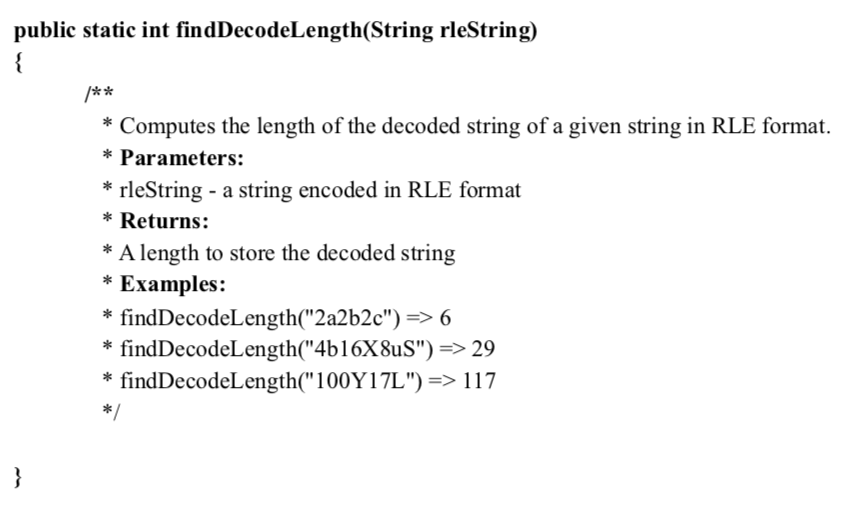 Solved public static int findDecodeLength(String rleString) | Chegg.com