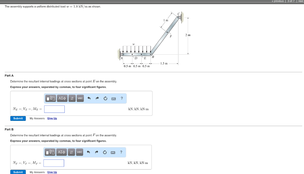 Solved The assembly supports a uniform distributed load | Chegg.com