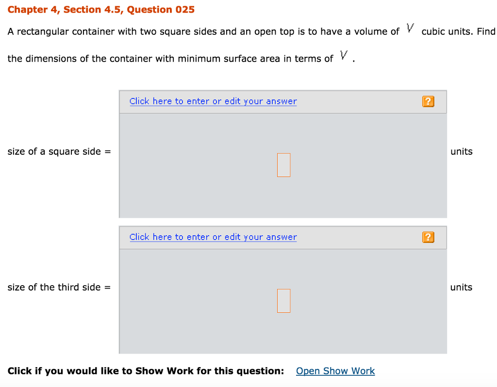 Solved A rectangular container with two square sides and an | Chegg.com