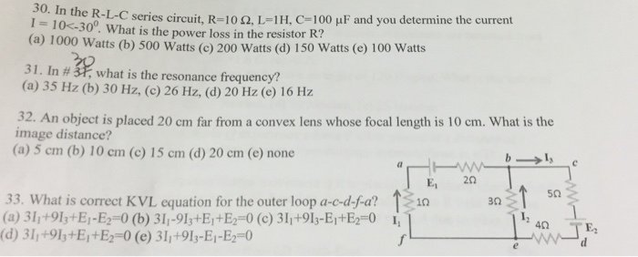 Solved In the R-L-C series circuit, R = 10 ohm, L = 1H, C = | Chegg.com