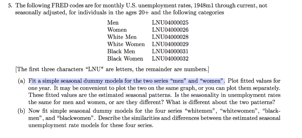 5. The following FRED codes are for monthly U.S. | Chegg.com