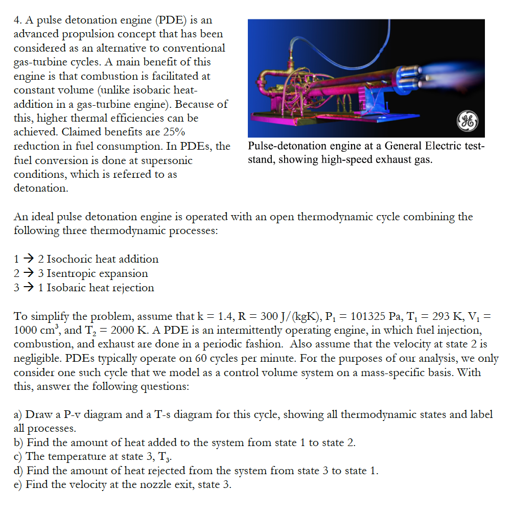 Solved A pulse detonation engine (PDE) is an advanced | Chegg.com