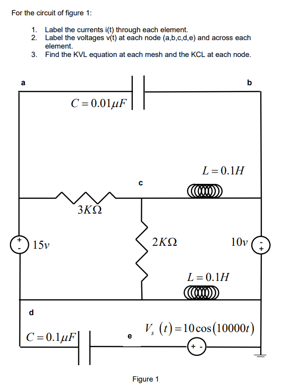 Solved For the circuit of figure 1: Label the currents i(t) | Chegg.com
